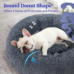 rabbitgoo Dog Bed for Small Dogs, 24 inches Washable Small Dog Bed, Fluffy Donut Dog Bed Anti-Slip, Calming Soft Plush Round Pet Bed for Dogs, Fits up to 18 lbs Pets, Dark Grey