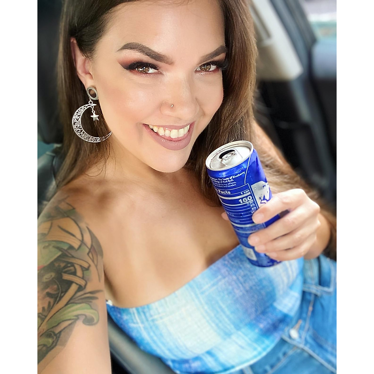 FECTAS Ear Gauge Tunnels Surgical Steel Stretcher Tunnel Large Moon Dangle Hoop Ear Gauges Stretching Piercing Plugs Jewelry Size 6g