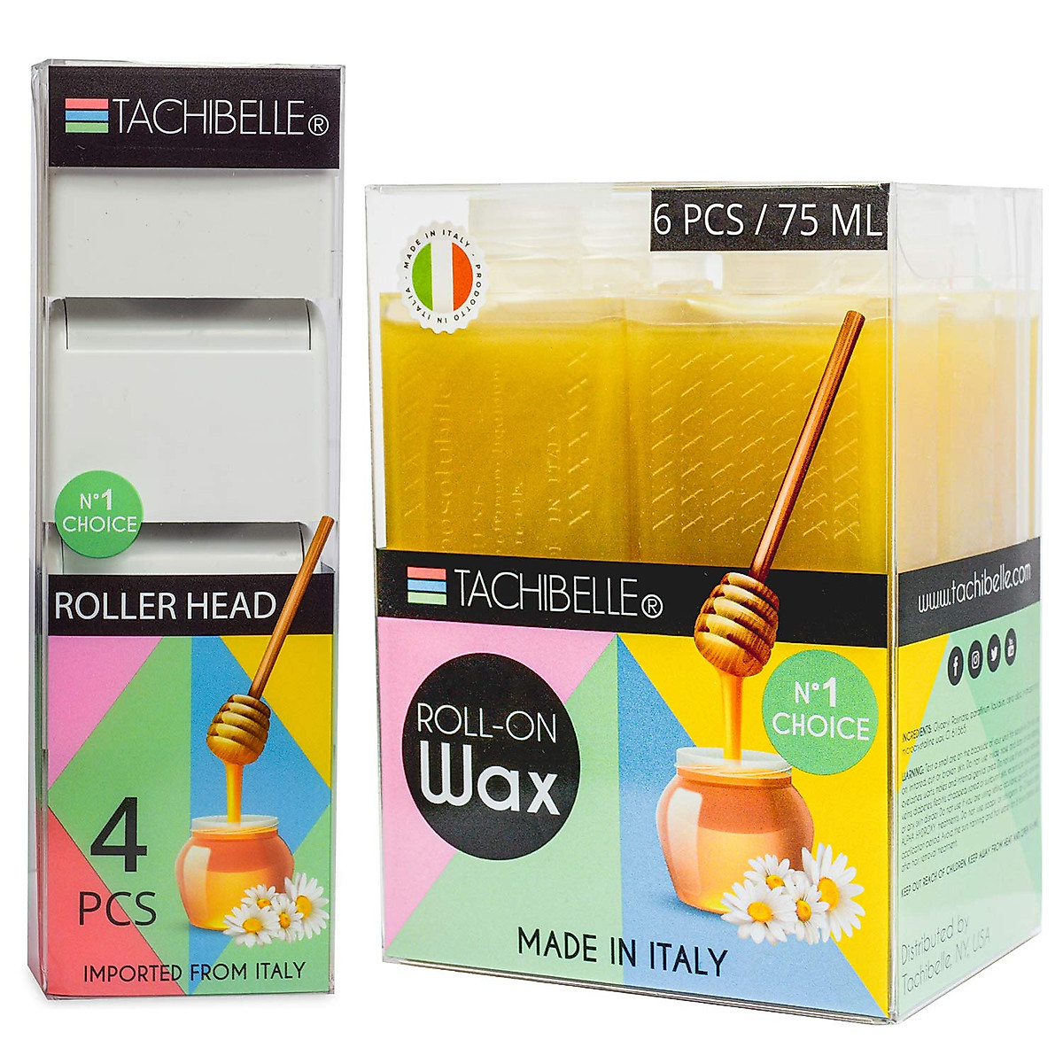 Tachibelle COMBO Leg Large Roller Head 4 Pack and 6 pack Depilatory Original Large Refill Rollon Wax Sweet Honey 75 ml Made in Italy