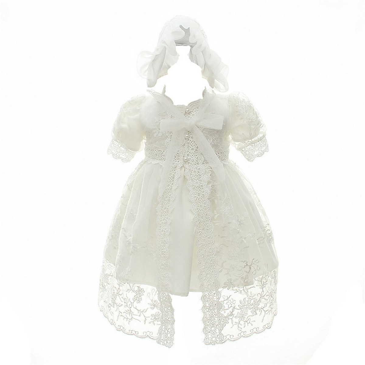 Coozy Baby Girl Christening Baptism Gowns Toddler Princess Wedding Special Occasion Dress 3Pcs Outfits (Ivory, 6M/6-12months)