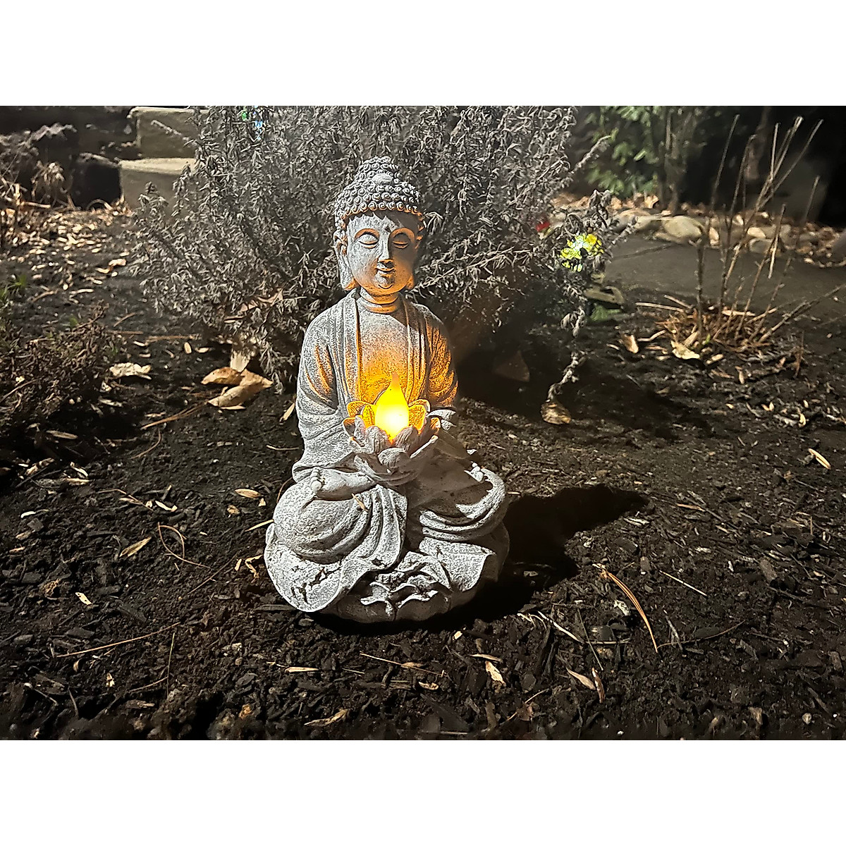 VP Home Buddha Statue for Home and Outdoor Decor Solar Powered Flickering LED Garden Light Zen Meditation Spiritual Room Decor (Tranquil Buddha) Statue for Gifts