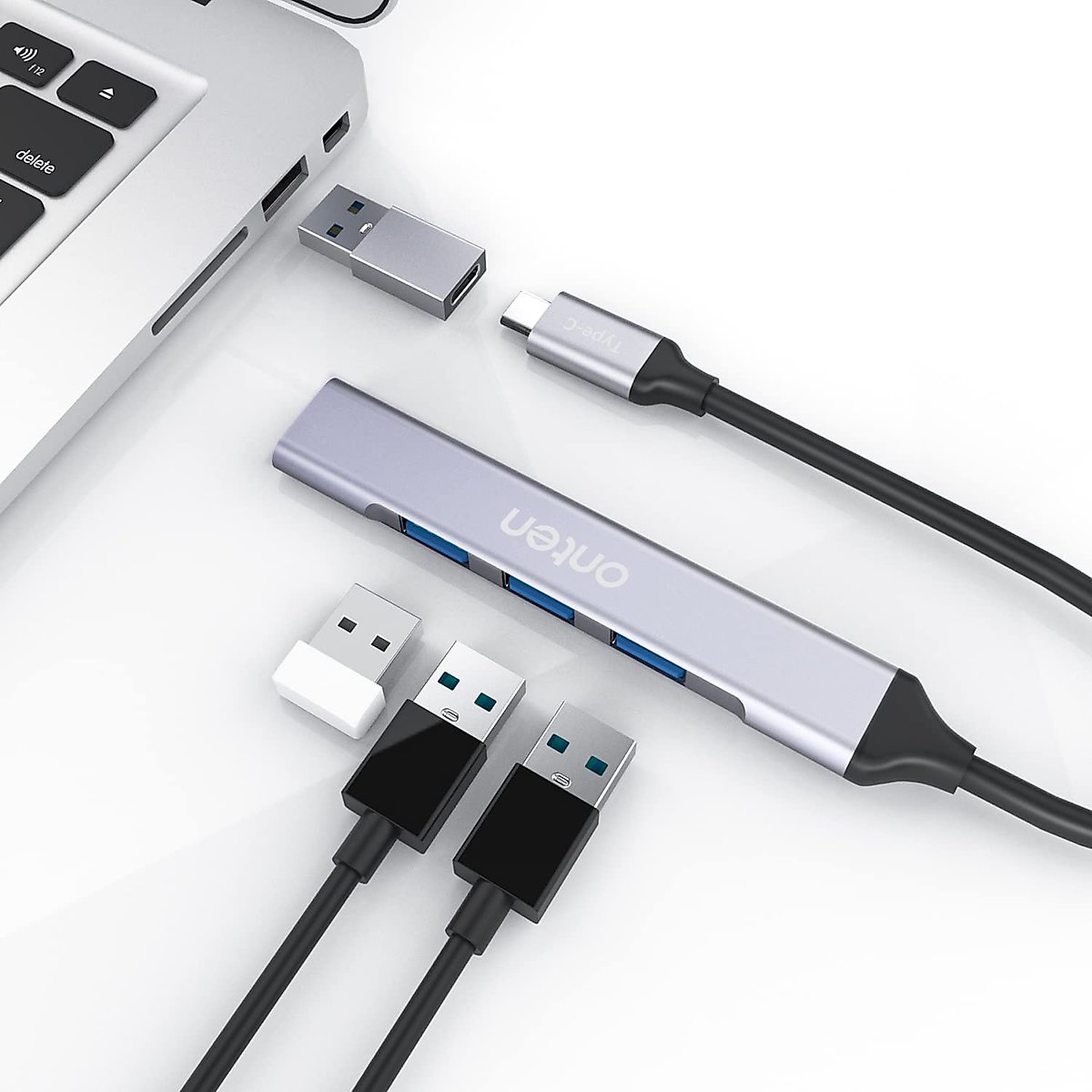 Onten USB C Hub,USB Hub. 4 Port USB C and USB to USB 3.0&USB 2.0 Adapter.USB C Splitter for MacBook Pro 2020/2019, iMac 2021, USB Splitter Aluminum Alloy, Color Gray