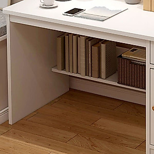 CraftThink Kids Writing Desk, Contemporary Wood Office Desk Sturdy Home Office Study Table Work Desk Writing Desk Table with Drawer Cabinet Shelf for Home Bedroom Use, White 47" L x 18" W x 59" H