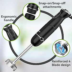 Immersion Blender Handheld Hand Blender, 800W 5 in 1 Hand Mixer Stick, BPA-Free 12 Speed Handheld Blender 304 Stainless, Mixing Beaker, Chopper, Whisk, Milk Frother, Soup, Smoothies, Baby Food, Sauce