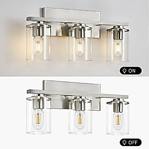 SADENICEL Brushed Nickel Bathroom Vanity Light, 3-Light Metal Wall Sconce Fixtures for Bathroom Lighting (Brushed Nickel, 3 Light)