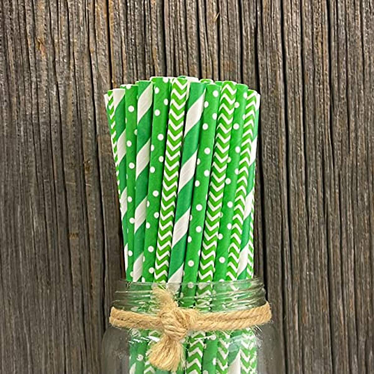 Green and White Paper Straws - Stripe Chevron Polka Dot - Birthday Christmas St Patrick's Day Supply - 100 Pack Outside the Box Papers