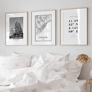 Dear Mapper Barcelona Spain View Abstract Road Modern Map Art Minimalist Painting Black and White Canvas Line Art Print Poster Art Print Poster Home Decor (Set of 3 Unframed) (16x24inch)