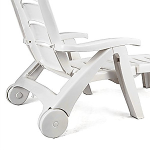 Giantex Folding Lounger Chaise Chair on Wheels Outdoor Patio Deck Chair Adjustable Rolling Lounger 5 Position Recliner w/Armrests (1, White)