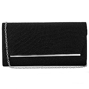 AIJUN Women Glitter Clutch Purses Pleated Evening Bags Flap Envelope Handbags Wedding Party Prom Purse with Detachable Chain (Black)
