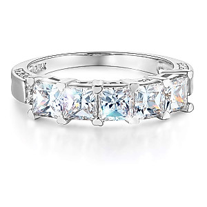 Wellingsale Ladies Solid 14k White Gold Polished CZ Cubic Zirconia Princess Cut Five 5 Stone Anniversary Wedding Band - Size 8.5