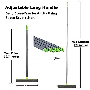 LandHope Push Broom Long Handle Rubber Bristles Sweeper Squeegee Edge 59 inches Non Scratch Bristle Broom for Pet Cat Dog Hair Carpet Hardwood Tile Windows Clean Water Resistant (Multi Segment Handle)