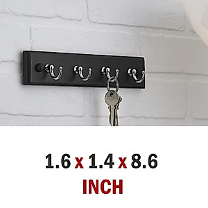 Wall Mounted Key Rail Rack Hanger Holder with 4 Hooks Storage Organizer Home Decor Black