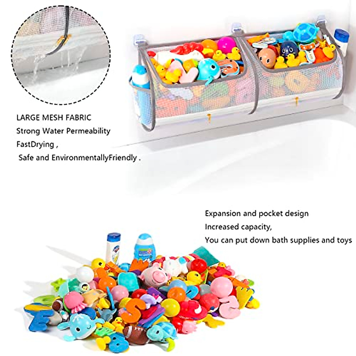Ligereza 2-in-1 Bath Toy Storage Double Capacity Bath Toy Holder Helps Bath Toy Storage for tub Classification, Bath Toy Organizer for tub for Kids to Easily take Favorite Toys