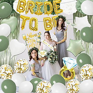 Sage Green Bachelorette Party Decorations Bridal Shower Decorations Bride to Be Balloons,Sash Fringe Curtain,Photo Booth Props for Wedding Engagement Party Favors Bridal Shower decor