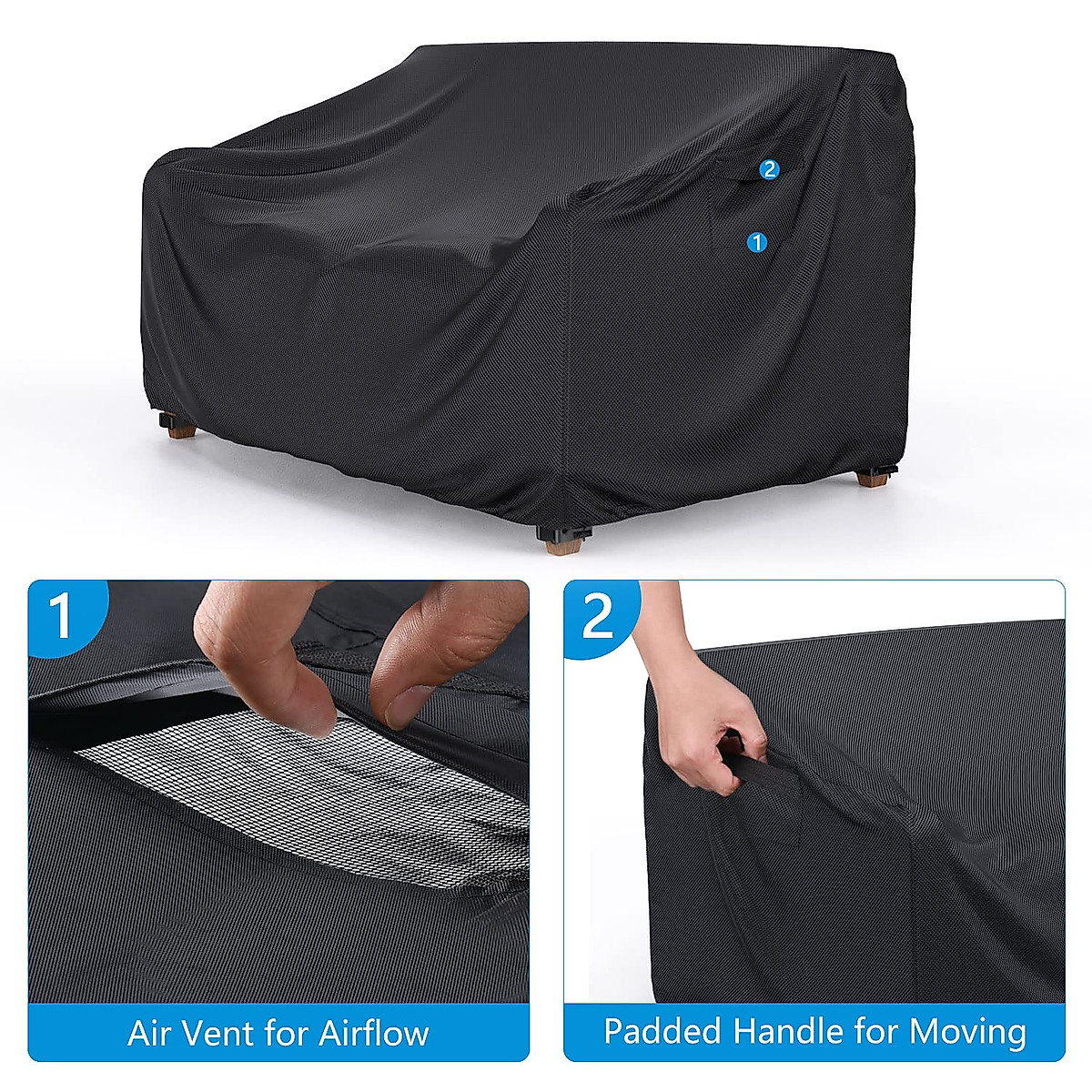 Heavy Duty Patio Sofa Cover Waterproof, Mrrihand 3-Seater Outdoor Sofa Loveseat Cover, Outdoor Patio Furniture Cover with Air Vent and Handles, 78" L×33" D×32" H, Black
