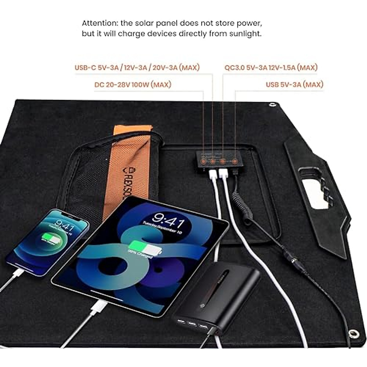 FlexSolar 100W Solar Panel Charger, Foldable Solar Panel Kit with 20-28v DC Port for Power Stations Jackery/Rockpals/Flashfish,Portable Solar Generator with USB-A USB-C QC 3.0 for Outdoor Camping