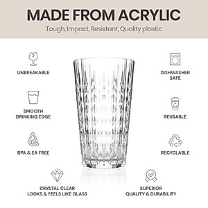 BELLAFORTE Shatterproof Acrylic Tall Tumbler, Set of 4, 19oz - Bondi Beach Stackable Drinking Glasses - Unbreakable Plastic Drinking Glasses for Party, Gifting - BPA Free - Dishwasher Safe - Clear