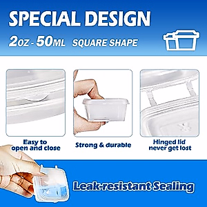 RIKICACA 2 oz Plastic Containers with Lids (200pack), Disposable Condiment Containers with Lids, Portion Cups with Lids, Condiment Cups, Jello Shot Cups, Souffle Cups, (Square)