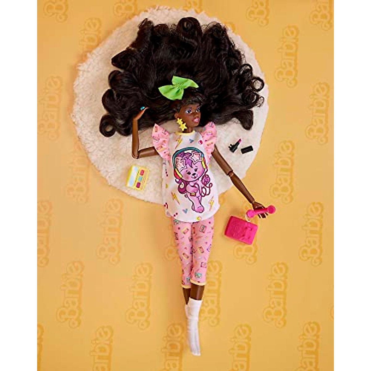 Barbie Rewind Doll & Accessories with Curly Black Hair & 1980S-Inspired Slumber Party Outfit, Collectible & Displayable
