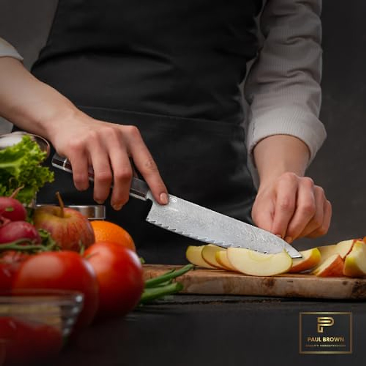 Paul Brown's™ 8 inch Professional AUS-10 Damascus 67 Layers Steel Kitchen Chef Knife with wooden handle Pine wood gift box and leather sheath