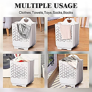 Laundry Basket Collapsible Laundry Hamper 2 Packs Clothes Hamper Portable Dirty Clothes Basket Smart Saving Space Hampers for Laundry Dorm Room Ventilated Design (White)