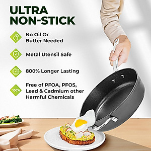 Granitestone Armor Max 5.5 Quart.Sauté Pan with Lid - 12 Inch Non Stick Deep Frying Pan with Lid, Large Frying Pan, Oven Safe Skillet with Lid, Multipurpose Jumbo Cooker, Stovetop/Dishwasher Safe…