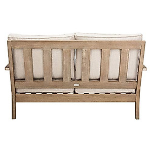SAFAVIEH Couture Patio Martinique Natural and White Wood Outdoor Loveseat, Natural/White