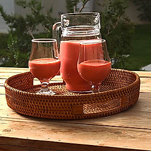 Round Rattan Serving Tray Decorative Woven Ottoman Trays for Coffee Table Natural Round Woven Tray (14 Inch)……