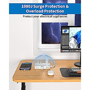 Flat Extension Cord 25 ft, NTONPOWER 2-Side Outlet Extender Surge Protector Power Strip with 6 Outlets 4 USB Ports, Mounted, Overload Protection for Indoor, Home, Office, Dorm Room Essentials