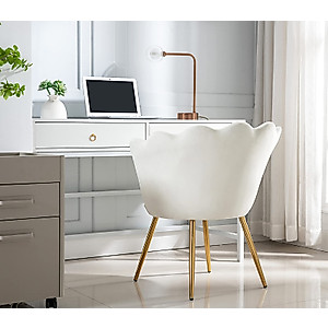 chairus Small Accent Chair for Living Room, Velvet Gold Cute Vanity Chair with Back for Makeup Room, Upholstered Shell Shaped Office Guest Modern Chair Arm Chair, Cream White