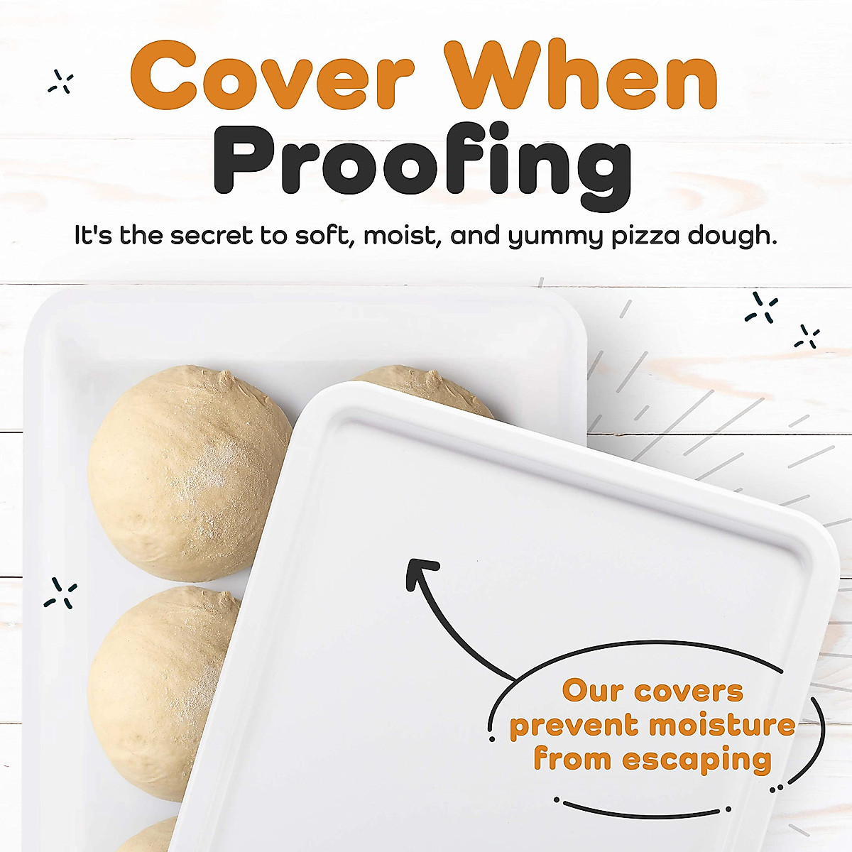 GSM Brands Pizza Dough Proofing Box - Stackable Commercial Quality Trays with Covers (17.25 x 13 Inches) - 2 Trays and 2 Covers