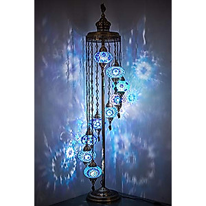 DEMMEX - 9 Big Globes Turkish Moroccan Mosaic Floor Lamp Light, Bohemian Boho Stained Glass Tiffany Mosaic Floor Lamp, 6 feet (Blue)