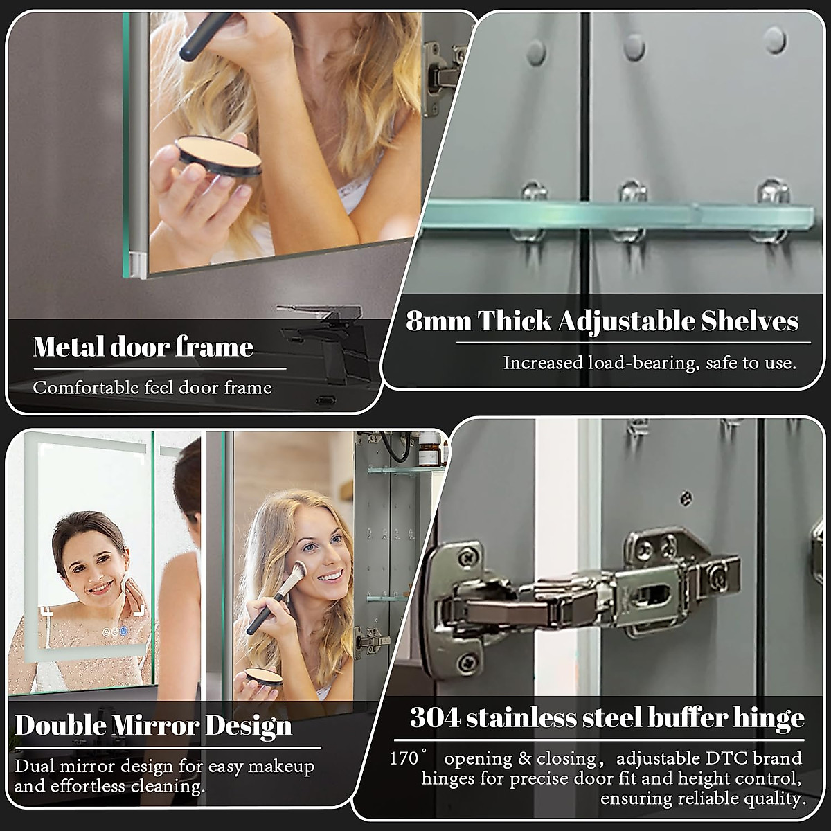 LADEED Lighted Medicine Cabinet with Mirror Outlet,30 X 26 Inch,Recessed Or Surface-Mounted Led Medicine Cabinet Mirror for Bathroom Storage,Interior Light, Double Door,Defog,Stepless Dimming