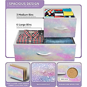 Sorbus Dresser with 9 Drawers - Furniture Storage Chest for Kid’s, Teens, Bedroom, Nursery, Playroom, Clothes, Toys - Steel Frame, Wood Top, Fabric Bins (Tie-dye)