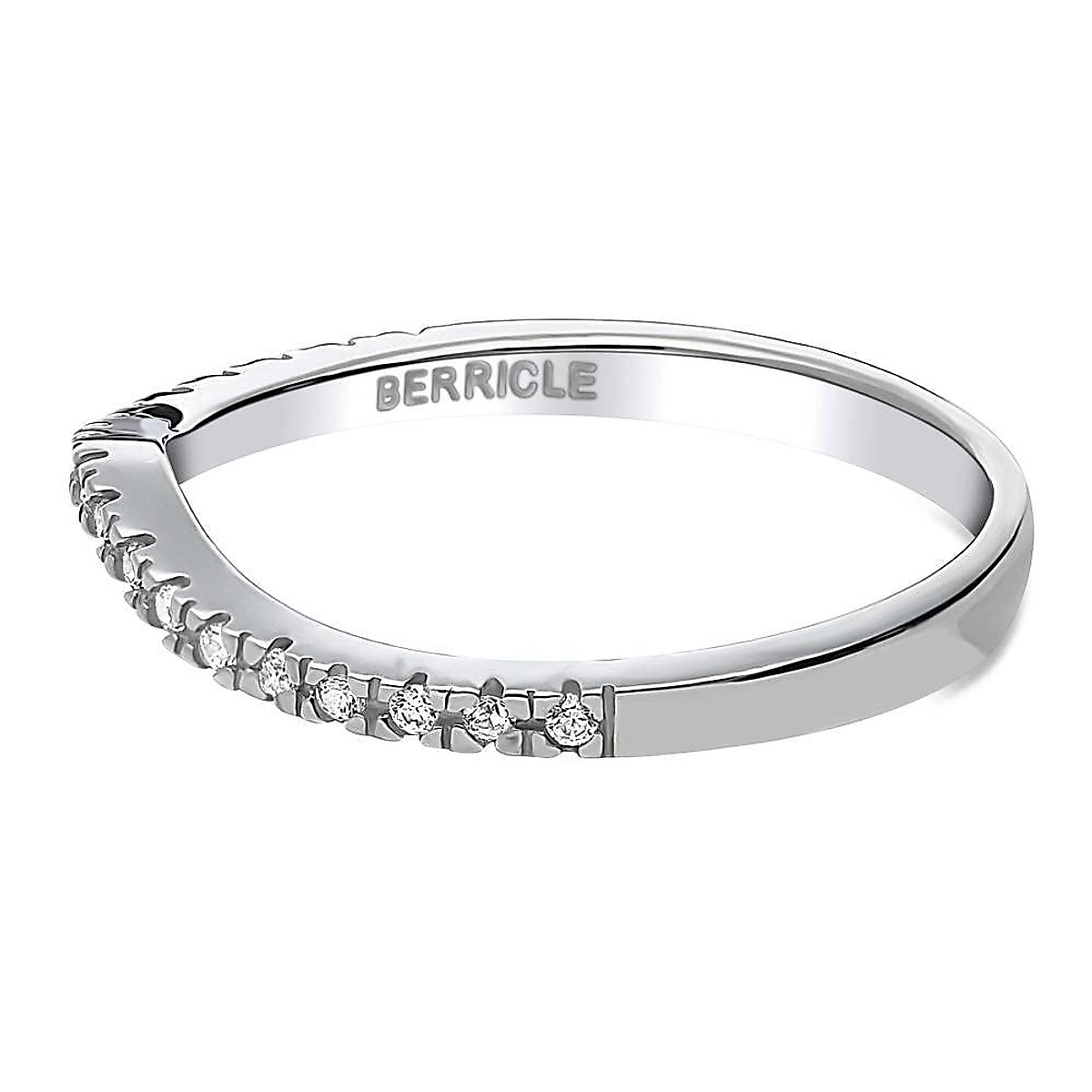 BERRICLE Sterling Silver Wishbone Wedding Rings Cubic Zirconia CZ Curved Half Eternity Ring for Women, Rhodium Plated Size 8.5
