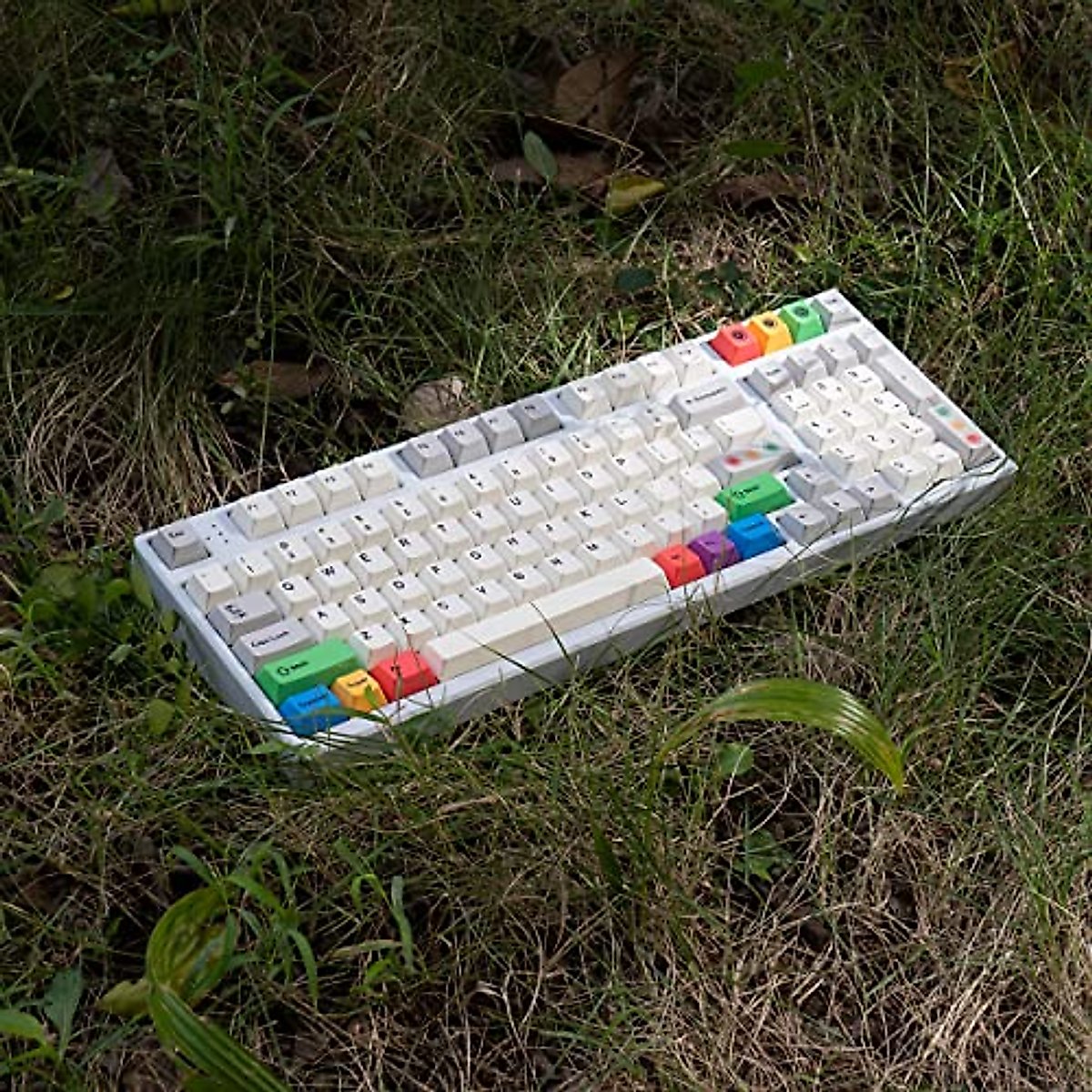 PBT Grey White Keycaps Set Cherry Profile 141 Keys Custom Dye-Sub Keyboard Keycaps for 60% 65% 70% 100% Cherry Gateron MX Switches Mechanical Keyboards
