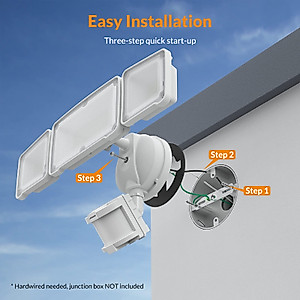 LEPOWER LED Security Lights Motion Sensor Light Outdoor, 38W 4200LM Light, 5500K, IP65 Waterproof, 3 Head Detected Flood for Garage, Yard, Porch (White)