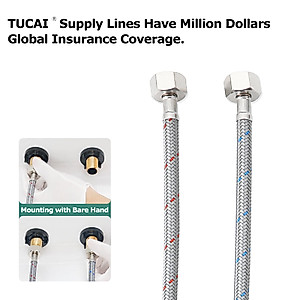 PARLOS 24 Inch Faucet Water Supply Lines cUPC CERTIFIED with 9/16-24 UNEF threads Brass Connector, 2103001