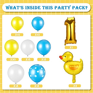 Poen 119 Pcs Sweet One Duck 1st Birthday Party Decorations Set Includes Balloons Backdrop Garland Monthly Photo Highchair Banner Tablecloth Cake Topper Balloon Box Cutout Crown for Duck Party Supplies