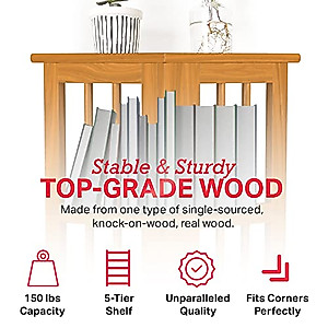 Stony Edge Folding Corner Shelf Easy Assembly - 51”x12.5”x12.5” 5 Tiers - Perfect Wooden Corner Bookshelf Organizer for Books and Decorative Items. (Honey Oak)