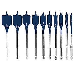 BOSCH DSB5010 Daredevil 10-Piece Standard Spade Bit Set w/ Full cone Threading and Spurred Tip , Blue