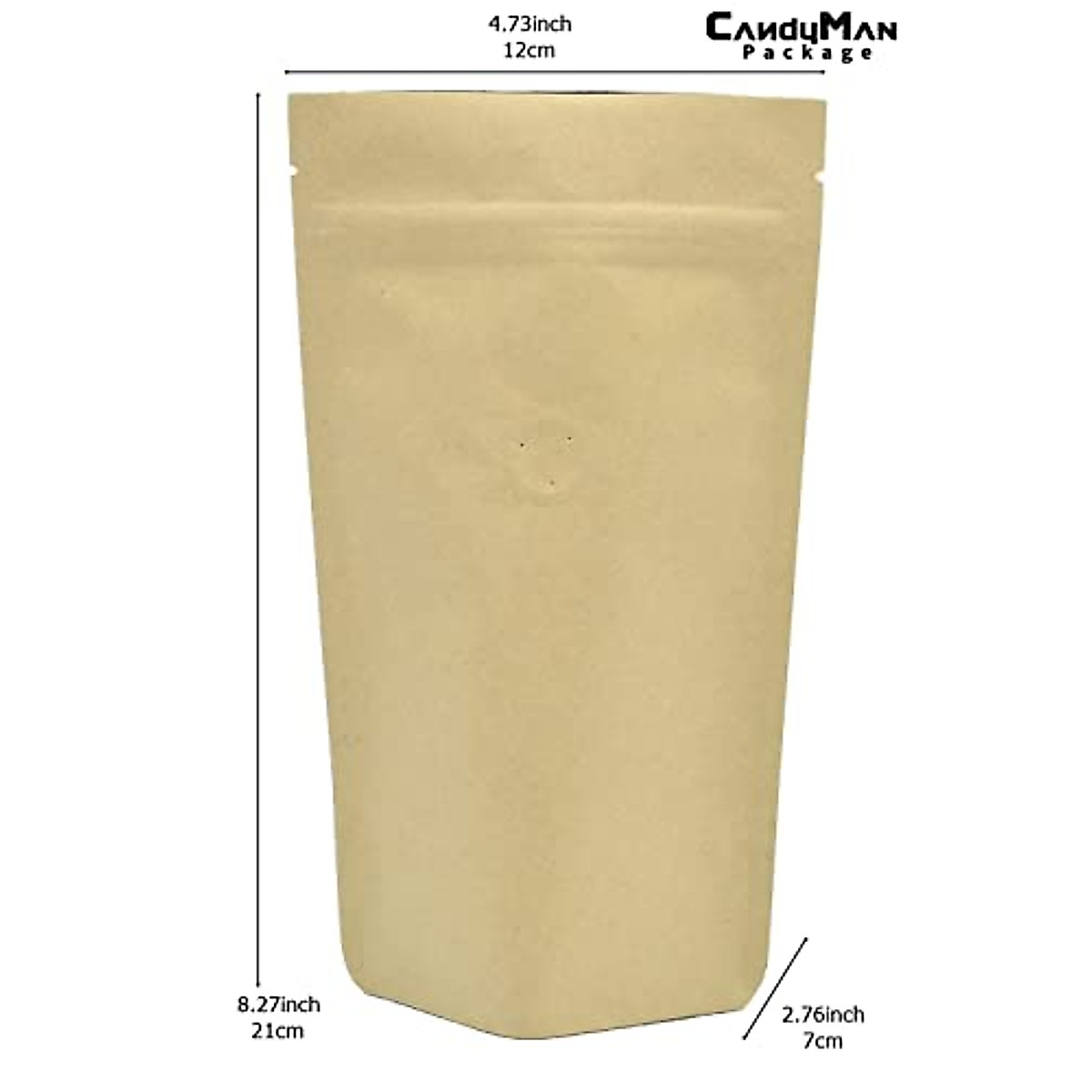 Candyman Package Light Kraft Paper Stand up Zipper Pouch for Coffee Bean with Degassing One Way Valve(25pcs) (4oz/120g)