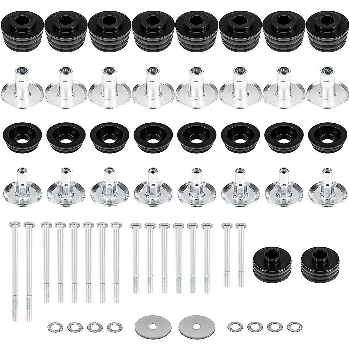 KF04060BK Body Mount Bushing Kit Fit for Ford 2008-2016 F250 F350 Super Duty 2WD 4WD Steel Sleeves & Hardware & Polyurethane Body Cab Mounts (black)