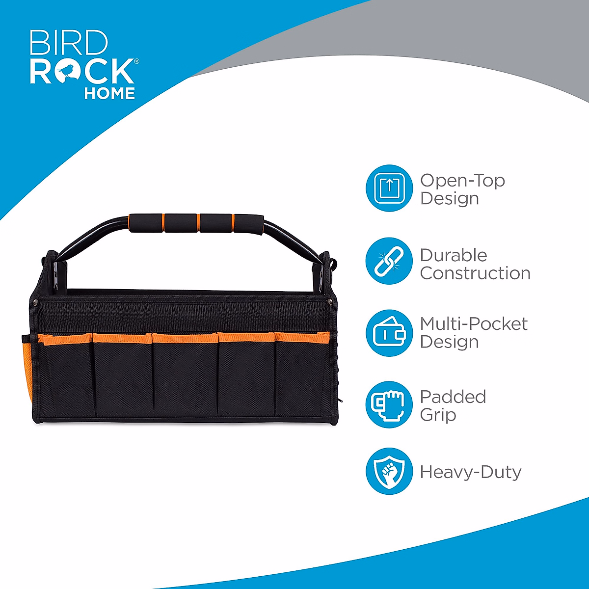 INTERNET'S BEST Open Top Electricians Tool Bag - Custom Electrician Organizer, Tool Carrier - 16 Pocket Utility Tool Box - Portable Shoulder Tote for Tech, Plumbers, Painters, Construction - 17 Inch