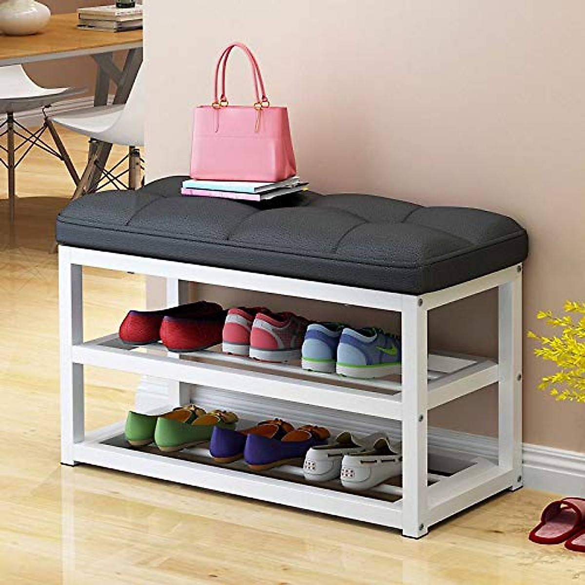 LDCHNH 2 Tier Shoe Storage Stool Living Room Shoe Rack Simple Change Shoe Bench Organizer Cabinet Hallway Seat Chair Shelf Holder (Color : D)