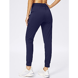 G Gradual Women's Joggers Pants with Zipper Pockets Stretch Tapered Athletic Joggers for Women Lounge, Jogging, Workout (Navy, Large)