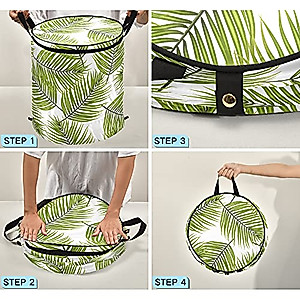 Summer Palm Leaves Pop Up Laundry Hamper with Lid Foldable Storage Basket Collapsible Laundry Bag for Camping Hotel Dormitory