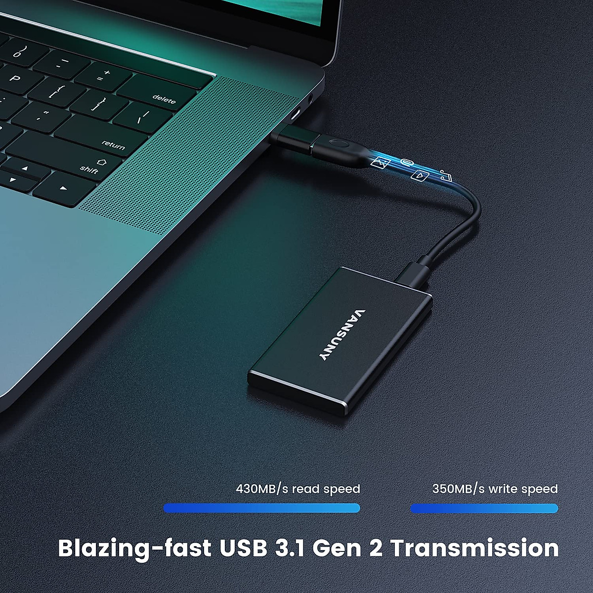 Vansuny 250GB Portable External SSD, USB 3.1 Gen2 430MB/s High-Speed Data Transfer, Metal USB C Mini Portable External Solid State Drive for PC, Laptop, Phones and More