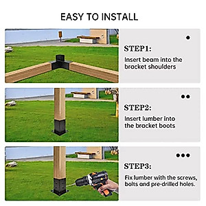 Grehitk Pergola Kit, Pergola Brackets 3-Way Right Angle Corner Bracket Woodworks DIY Post Base Kit, Wooden Beams for Gazebos, Patio Pergolas, Log Cabin Outdoor Pergola Hardware for 4x4 Lumber