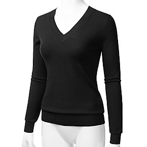 LALABEE Women's V-Neck Long Sleeve Soft Basic Pullover Knit Sweater Black L